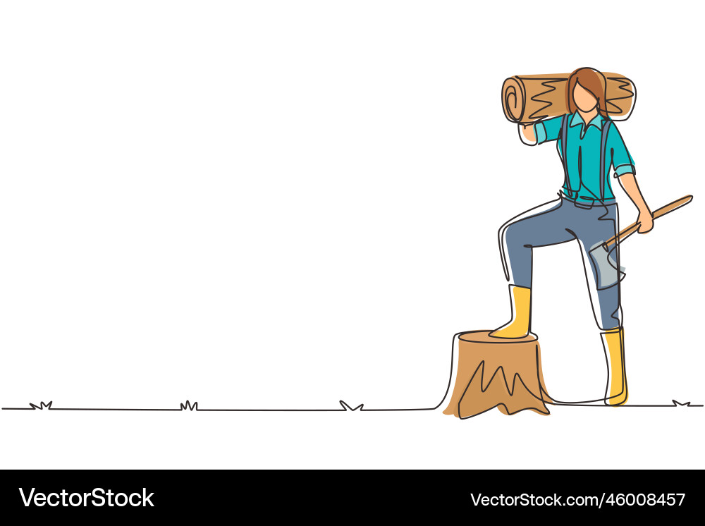 Continuous one line drawing woman lumberjack Vector Image