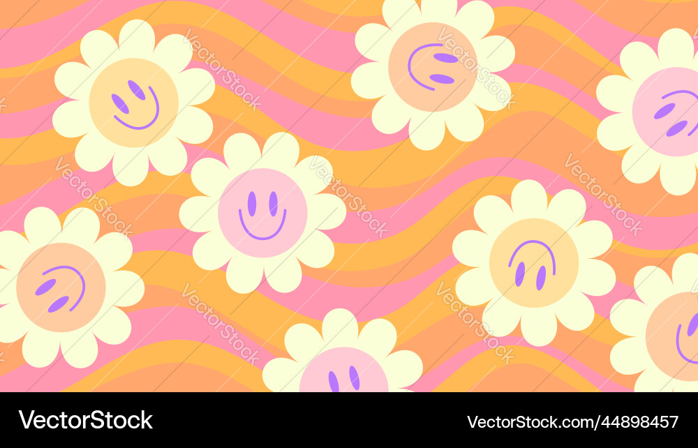 Daisy flowers groovy background Royalty Free Vector Image