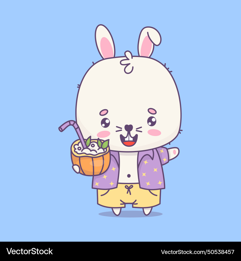 Happy beach rabbit boy with cocktail funny kawaii Vector Image