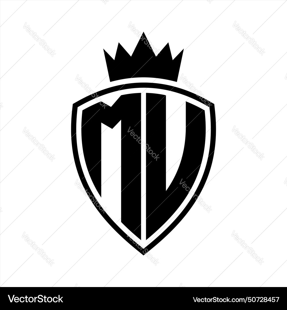 Mu letter monogram shield and crown outline shape Vector Image