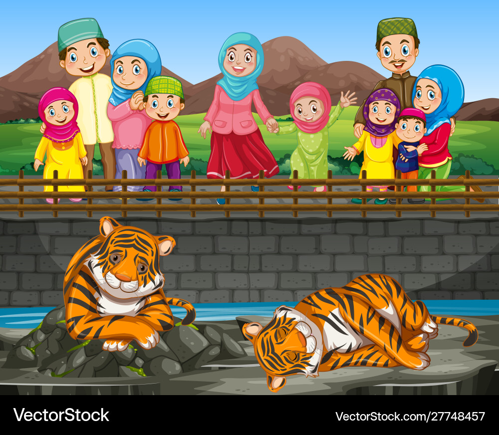 Scene with people visiting zoo Royalty Free Vector Image