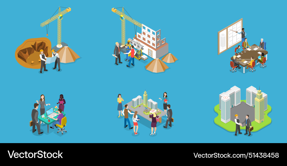 3d isometric flat of builders Royalty Free Vector Image