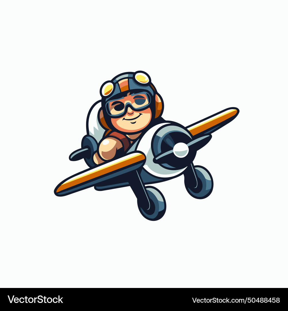 Cartoon pilot with airplane isolated on white Vector Image
