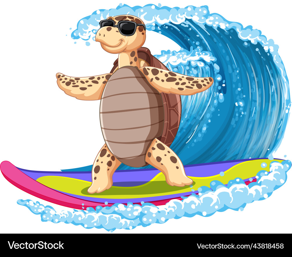 Cute turtle cartoon character surfing Royalty Free Vector