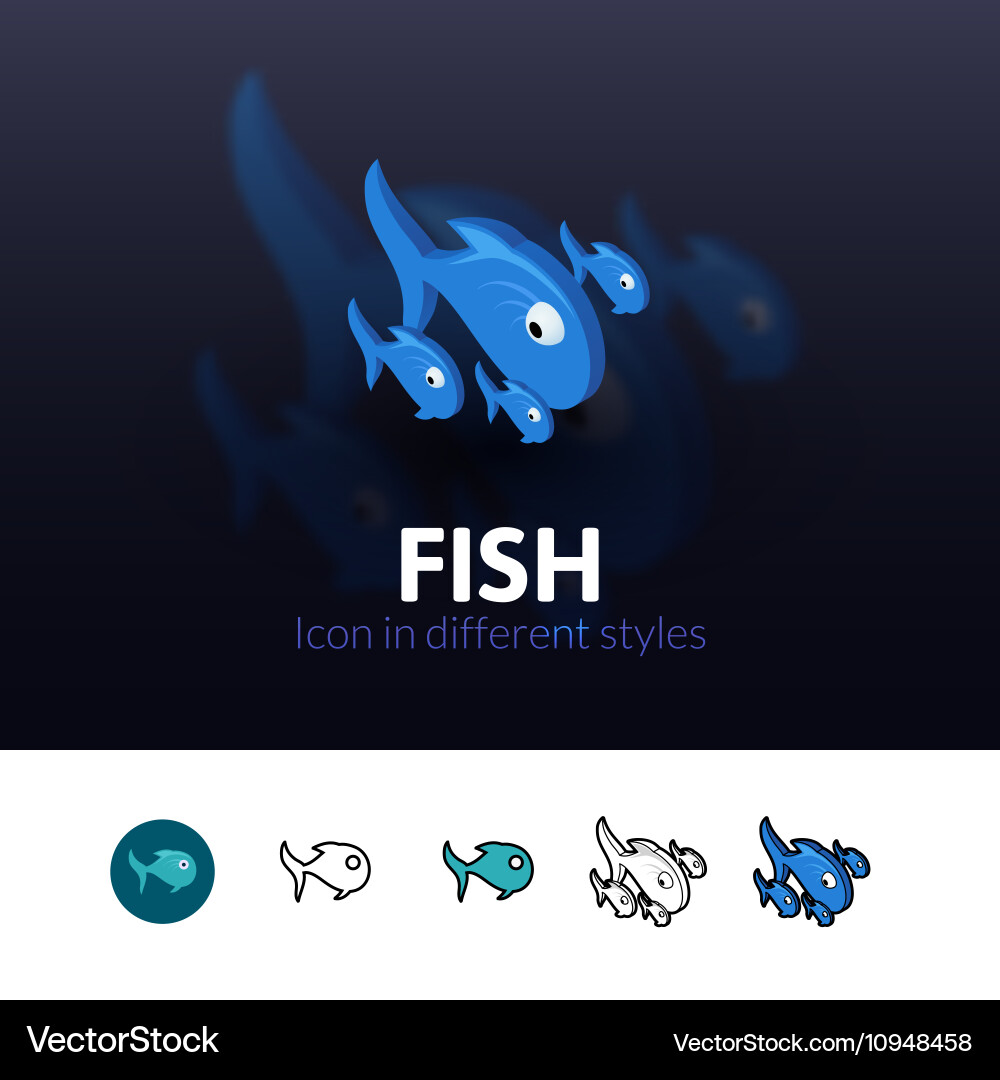 Fish icon in different style Royalty Free Vector Image