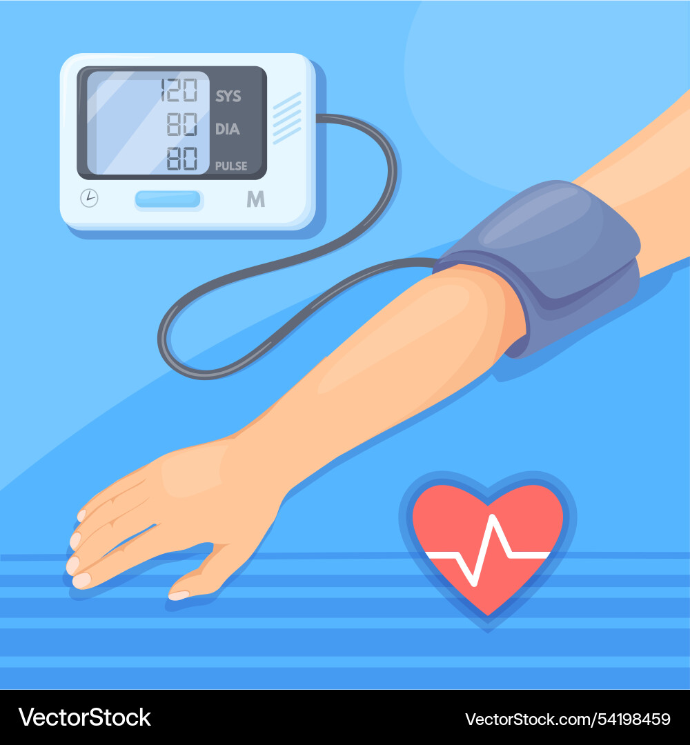 Blood pressure measuring hand arm checking Vector Image