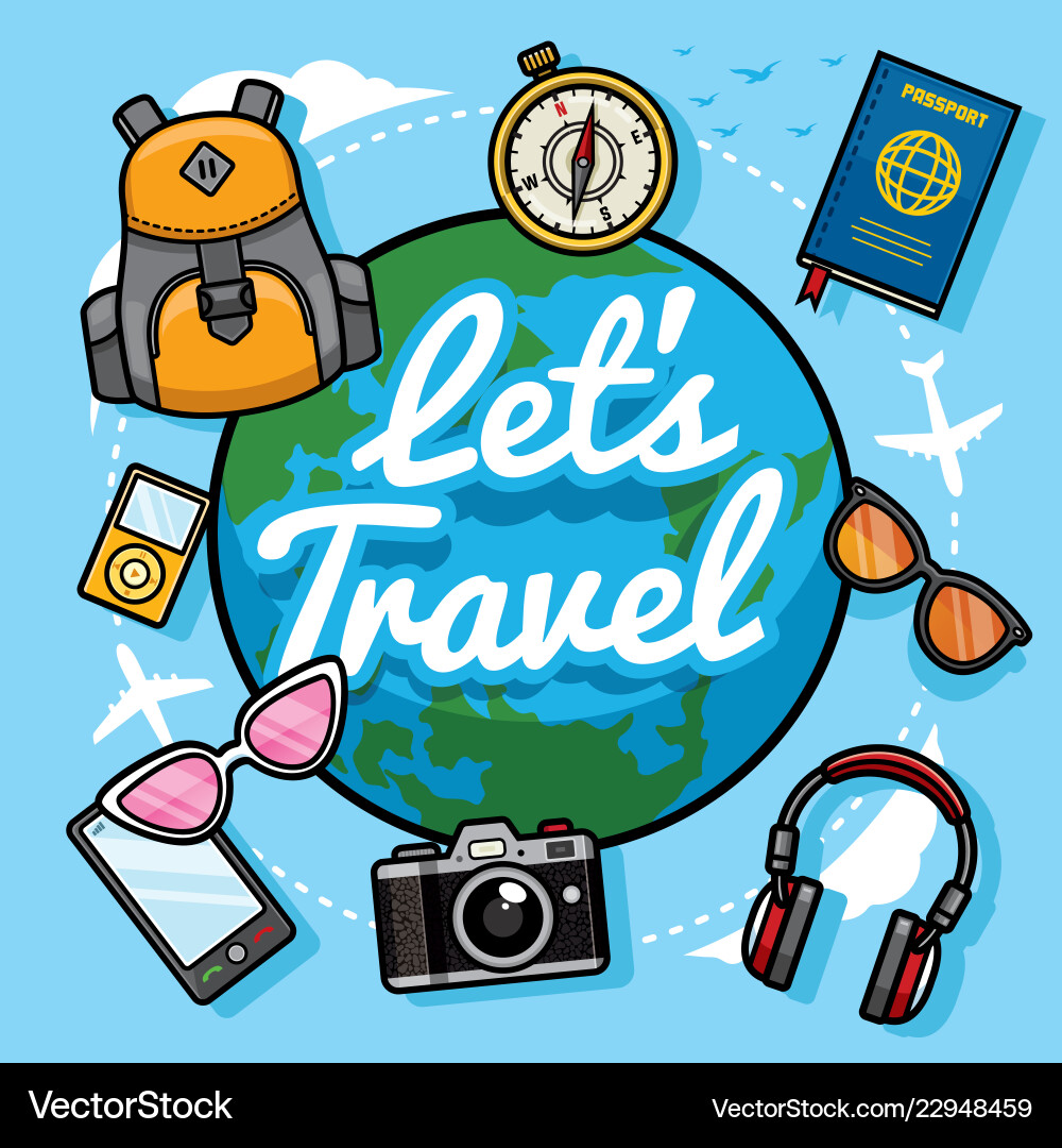 Lets travel with cartoon style Royalty Free Vector Image