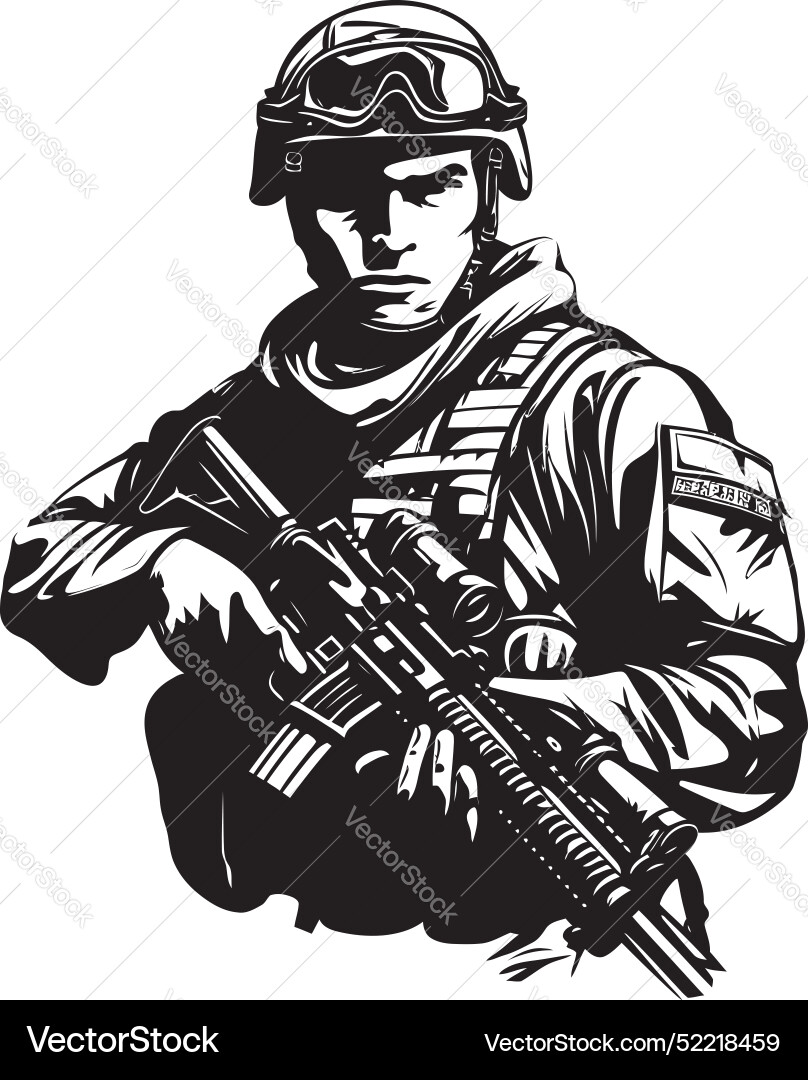 Shadow stalker tactical warrior icon in black Vector Image