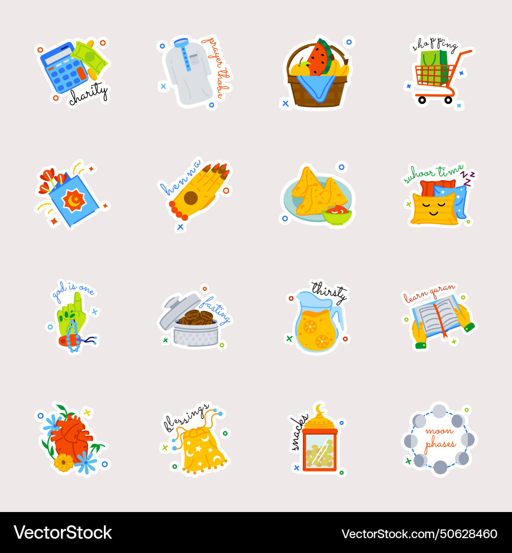 Bundle of ramadan celebrations flat stickers Vector Image