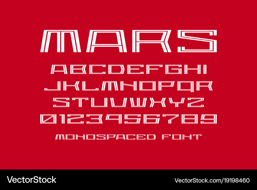 Decorative monospaced sans serif font Royalty Free Vector