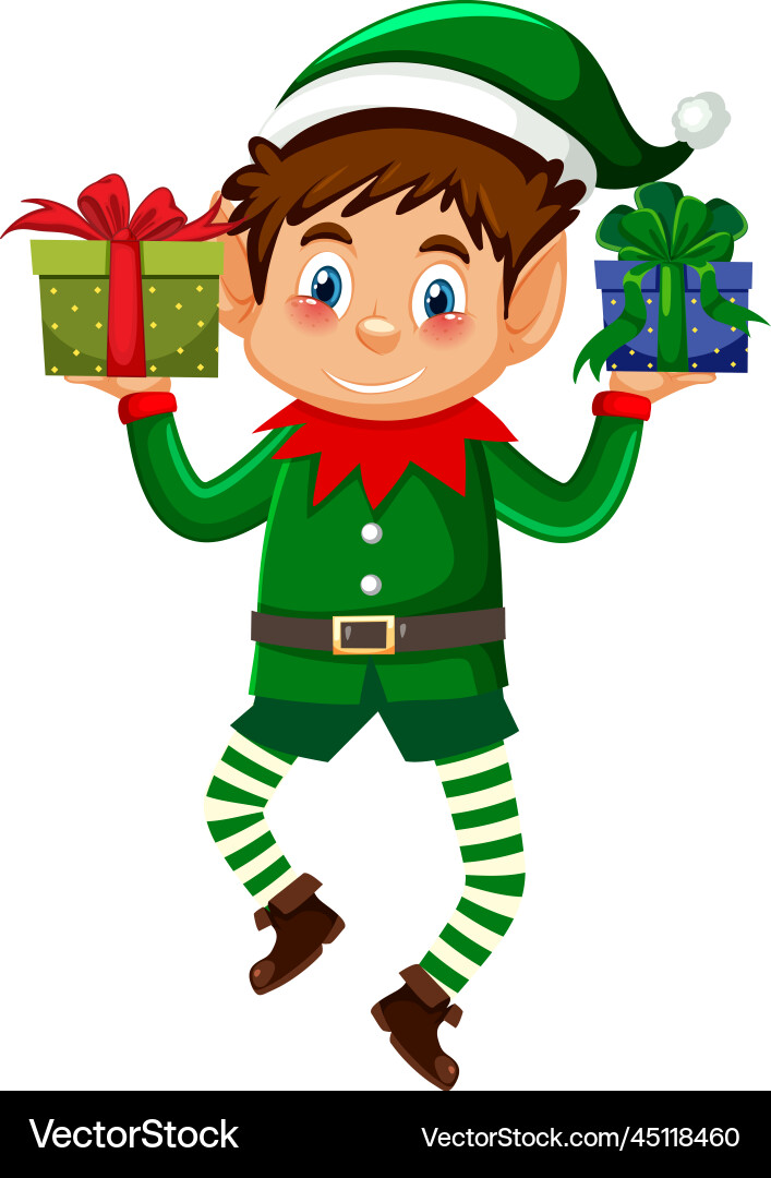 Little elf holding christmas gift Royalty Free Vector Image