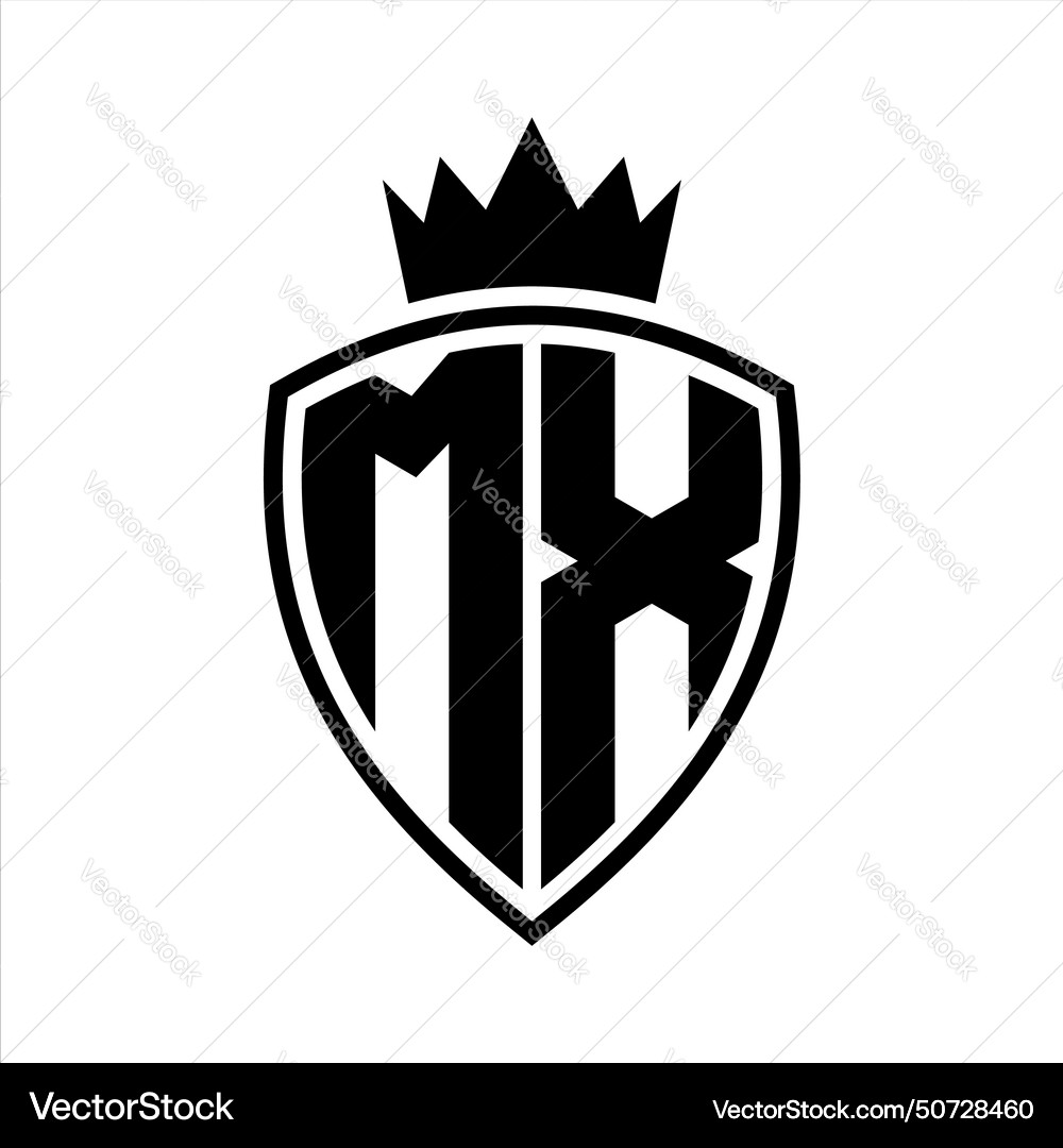 Mx letter monogram shield and crown outline shape Vector Image