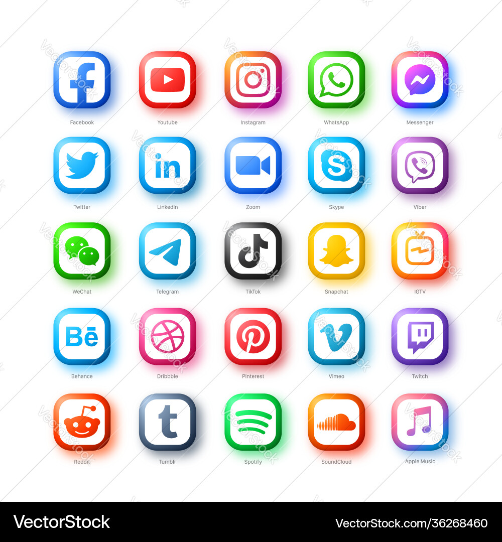 Popular social media network web icons set Vector Image