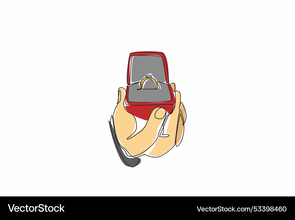 Single one line drawing mans hand holding a ring Vector Image
