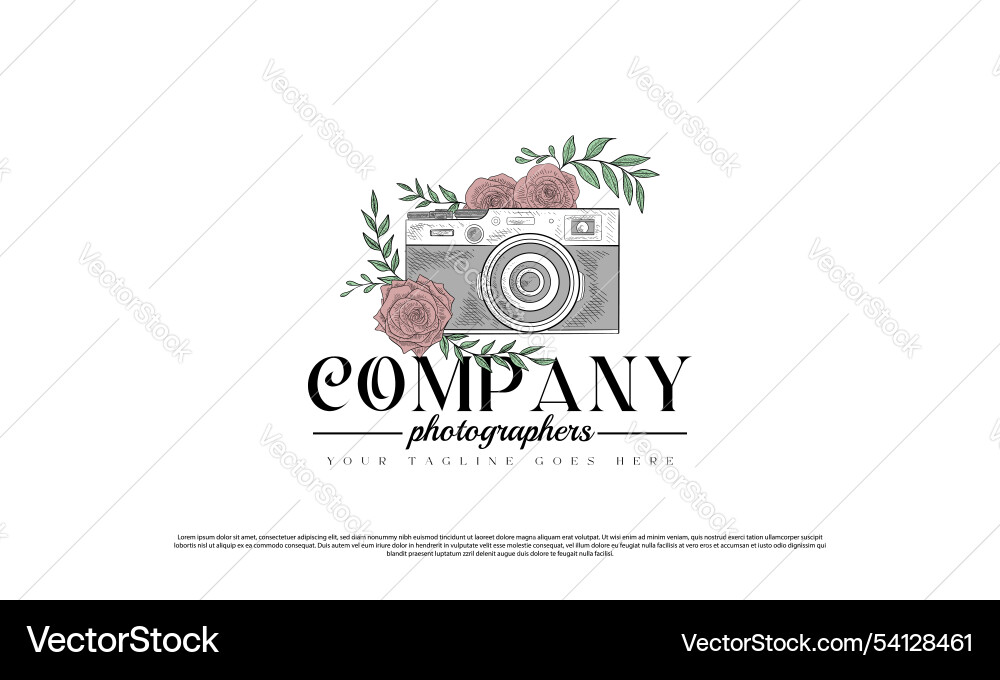 Camera with flower for photography logo hand Vector Image