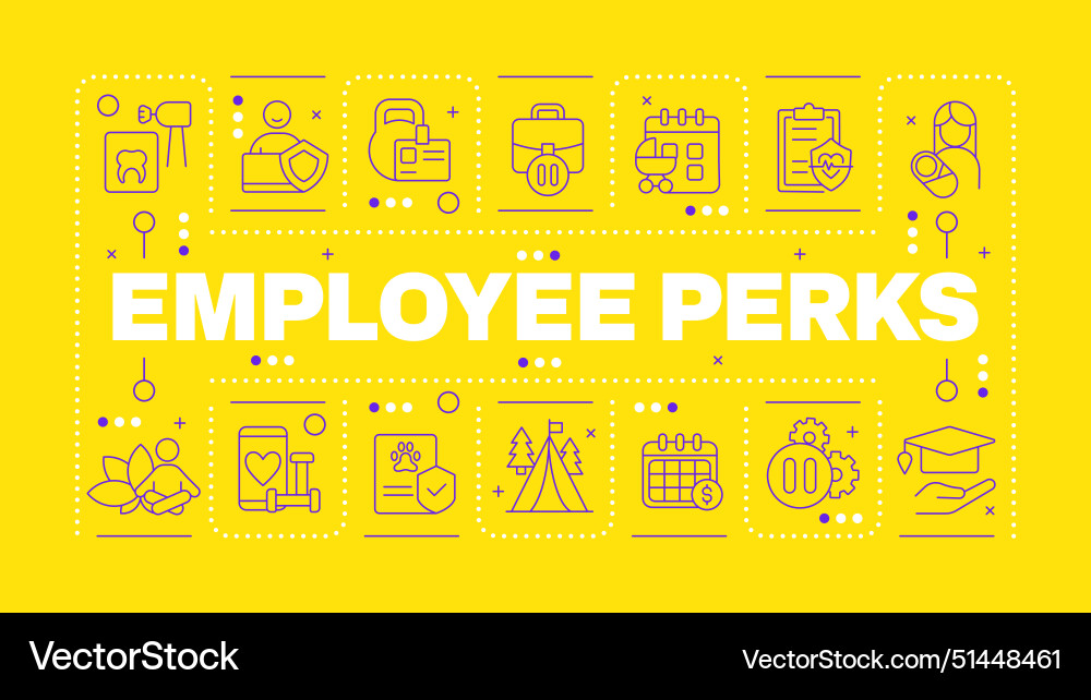 Employee perks yellow word concept Royalty Free Vector Image