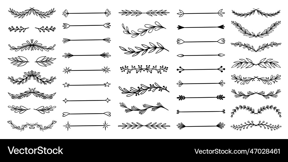 Floral ornament line borders set hand drawn Vector Image