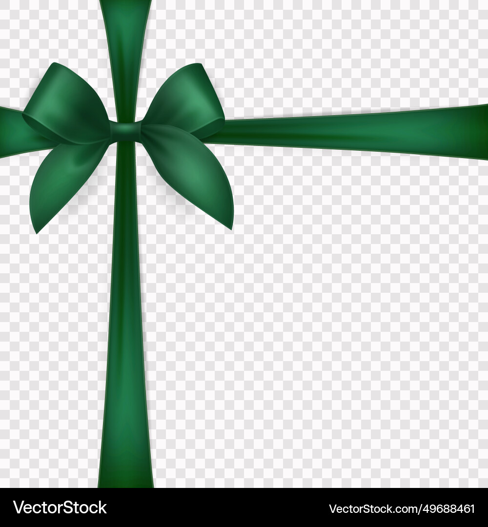 Realistic silk green gift ribbon satin bow Vector Image