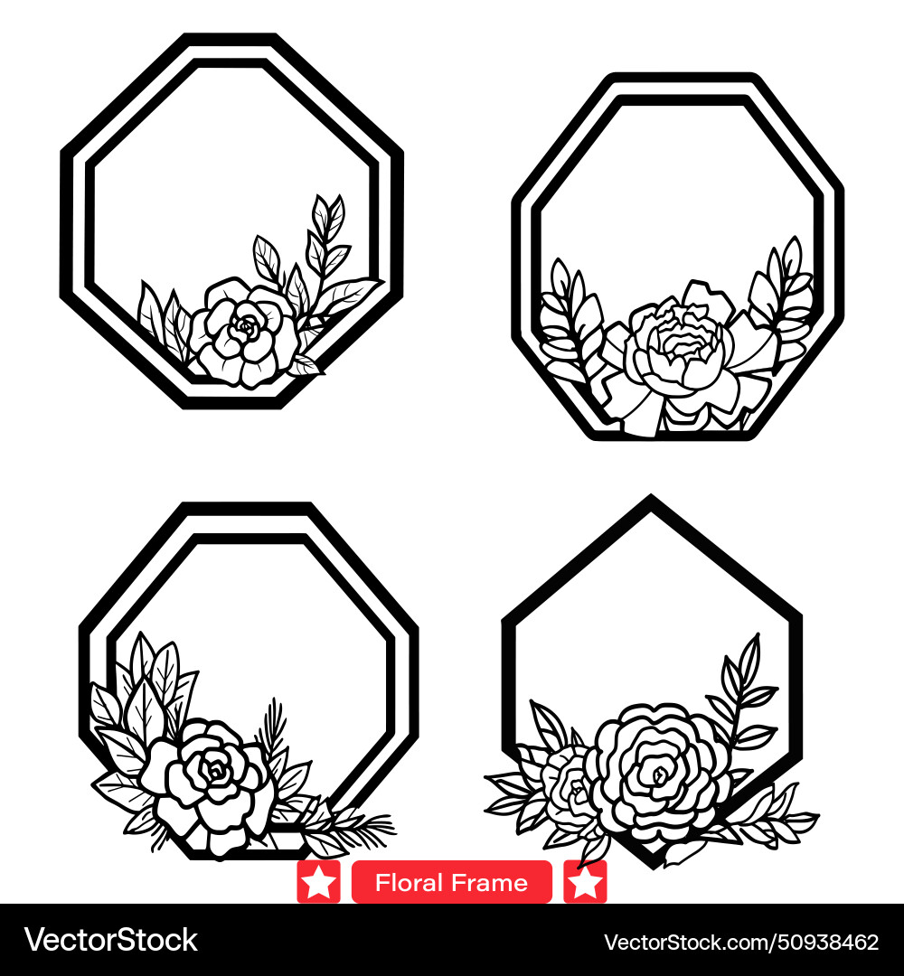 Elegant floral frame silhouette set graceful Vector Image