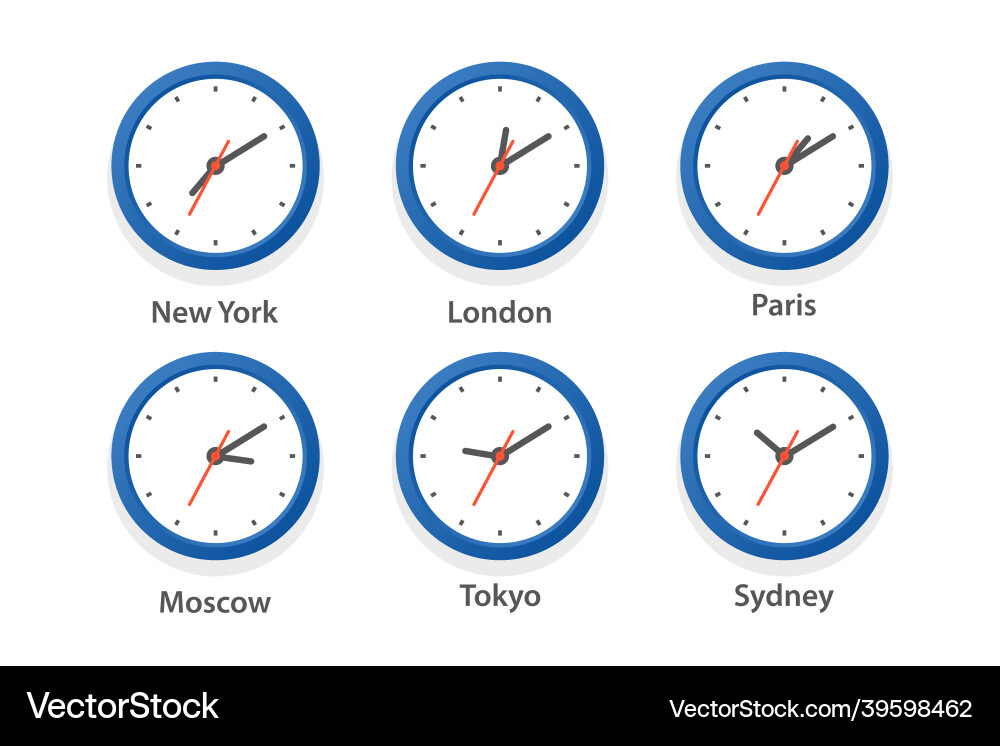 Flat wall office clock icon set time zones Vector Image