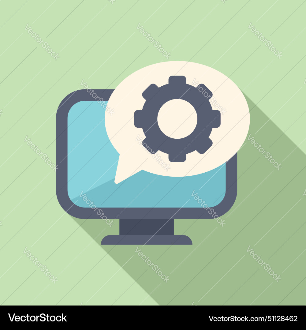 Gear computer support icon flat online Royalty Free Vector