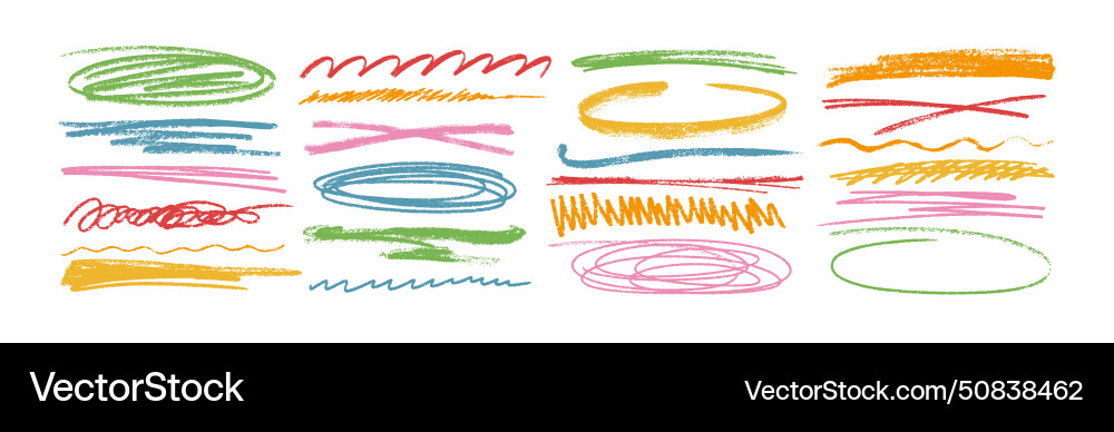 Hand drawn colorful charcoal underlines squiggly Vector Image