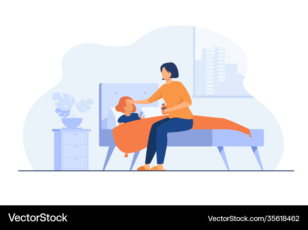 Mom taking care about sick child Royalty Free Vector Image