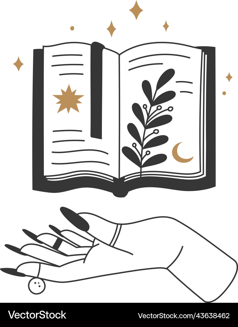 Mystic witch hands and spell book boho witchcraft Vector Image