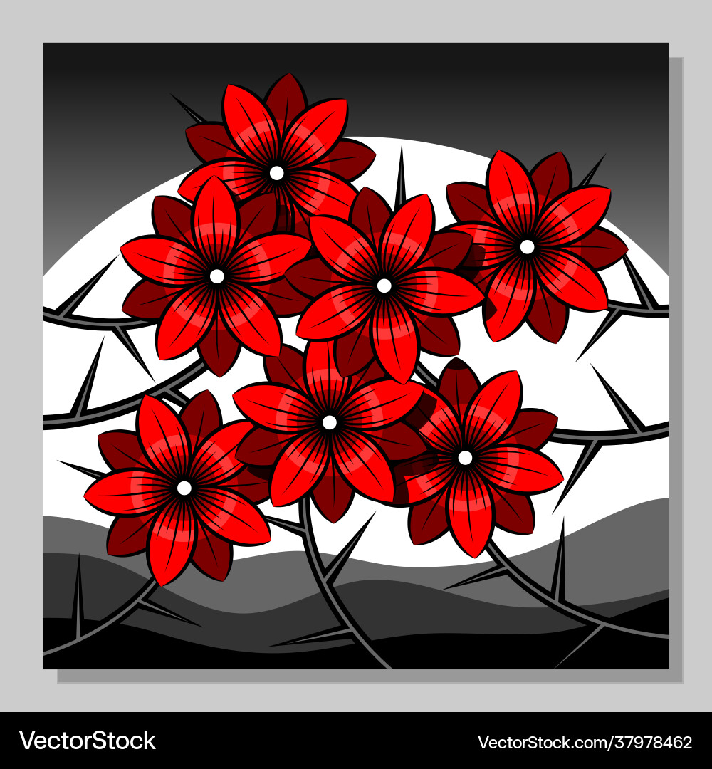 Stylized landscape with red flowers Royalty Free Vector