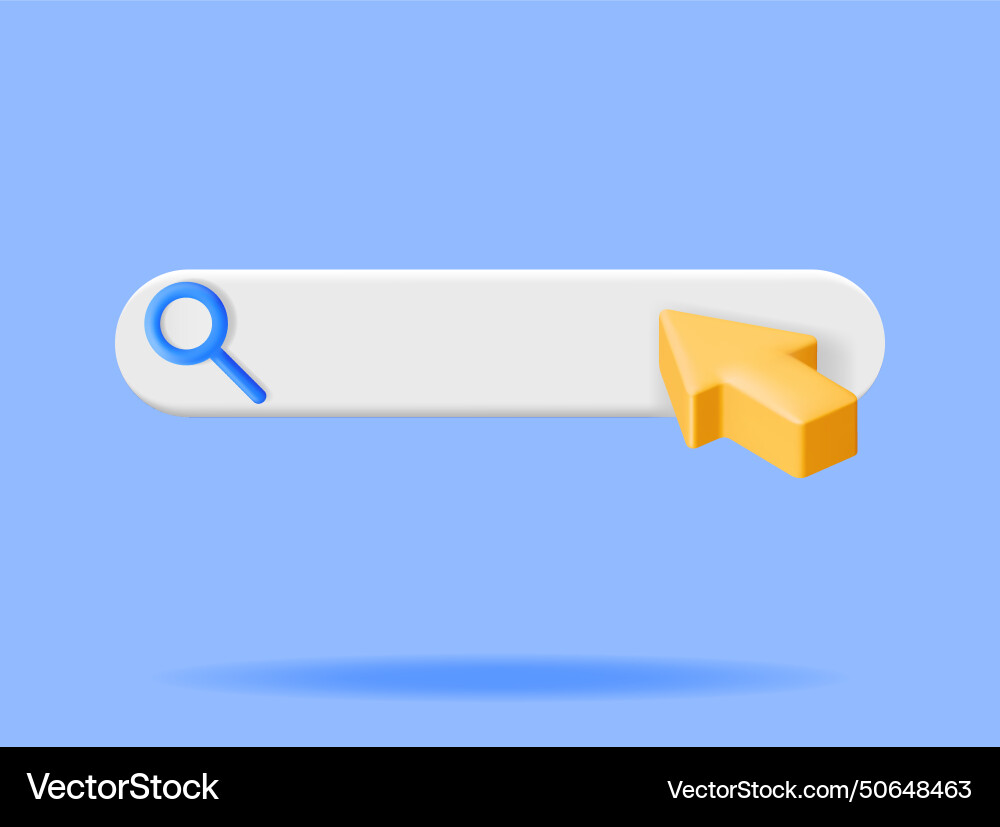 3d search bar with cursor and magnifying glass Vector Image