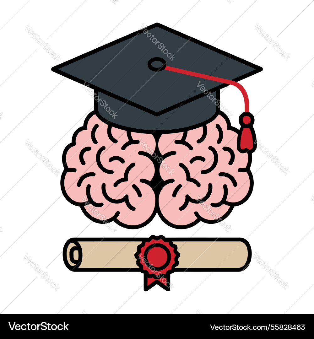 Brain with graduation cap and diploma Royalty Free Vector