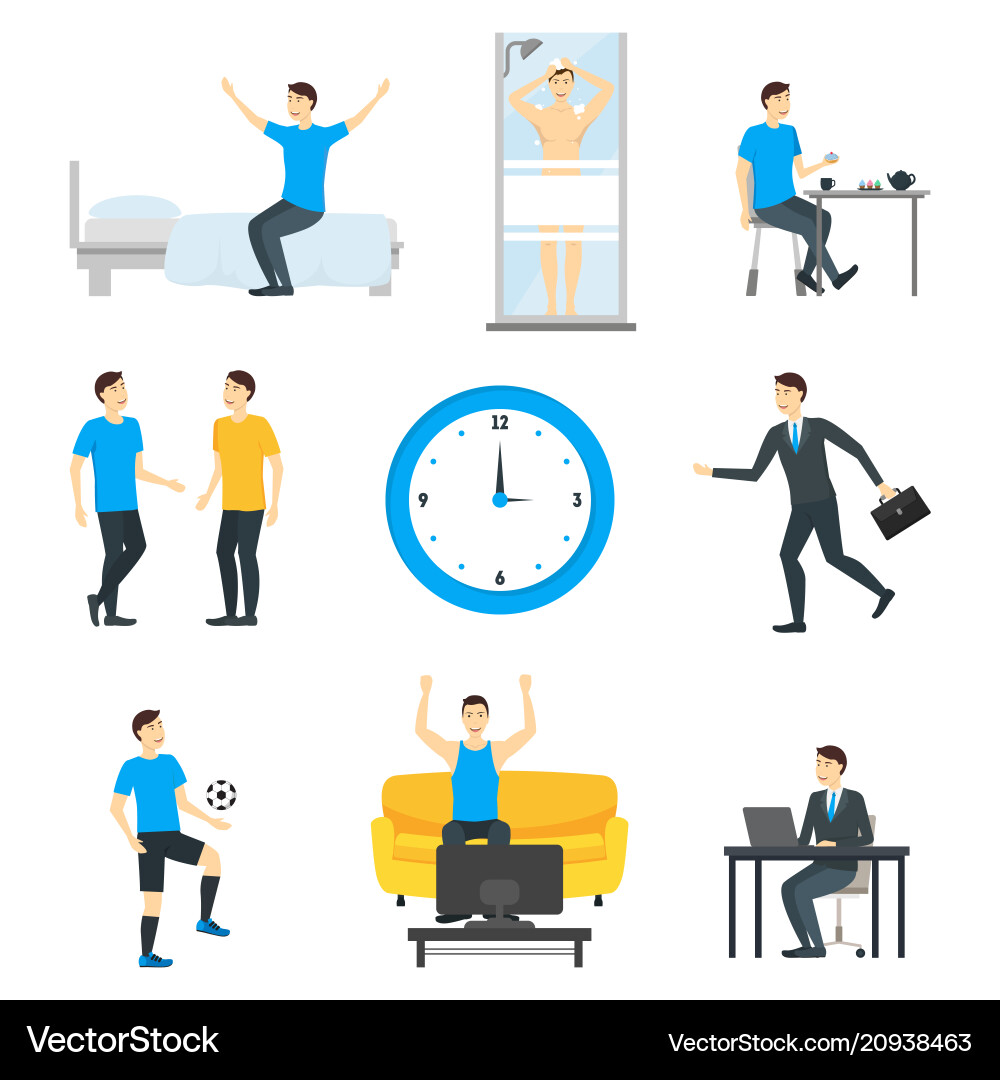 Cartoon daily routine character man Royalty Free Vector