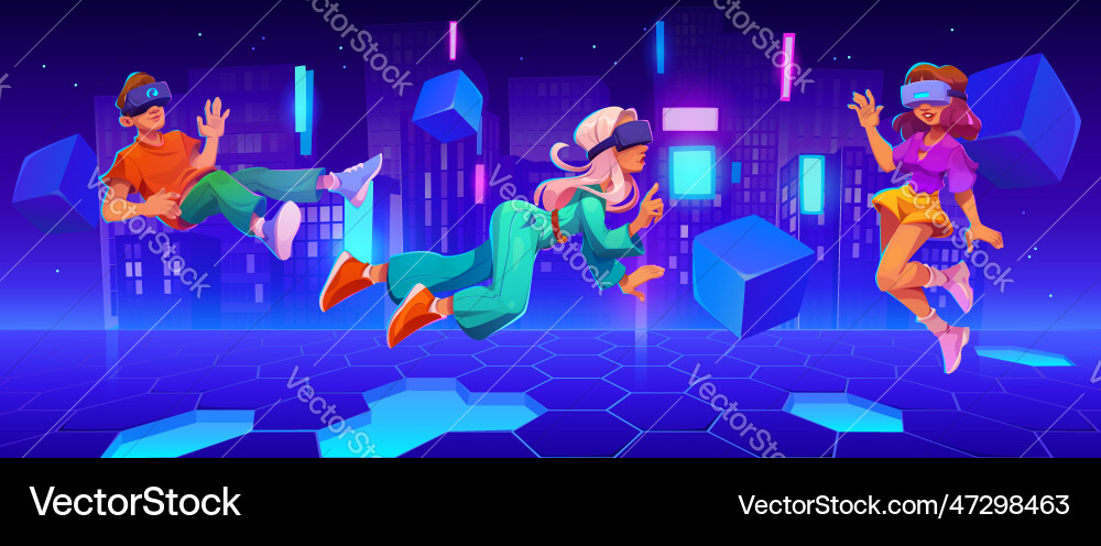 People enjoying virtual reality in vr headsets Vector Image