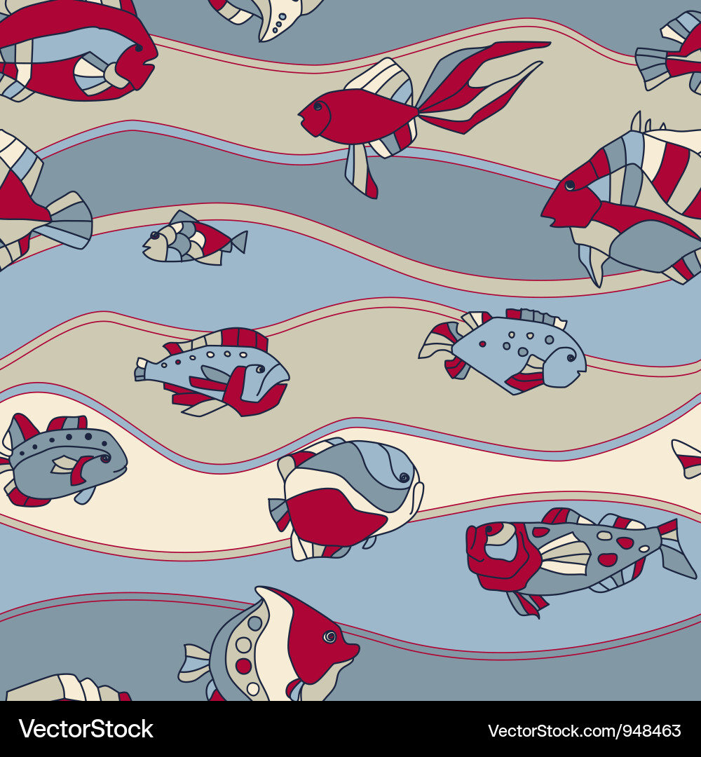 Seamless pattern aquarium fish wave Royalty Free Vector