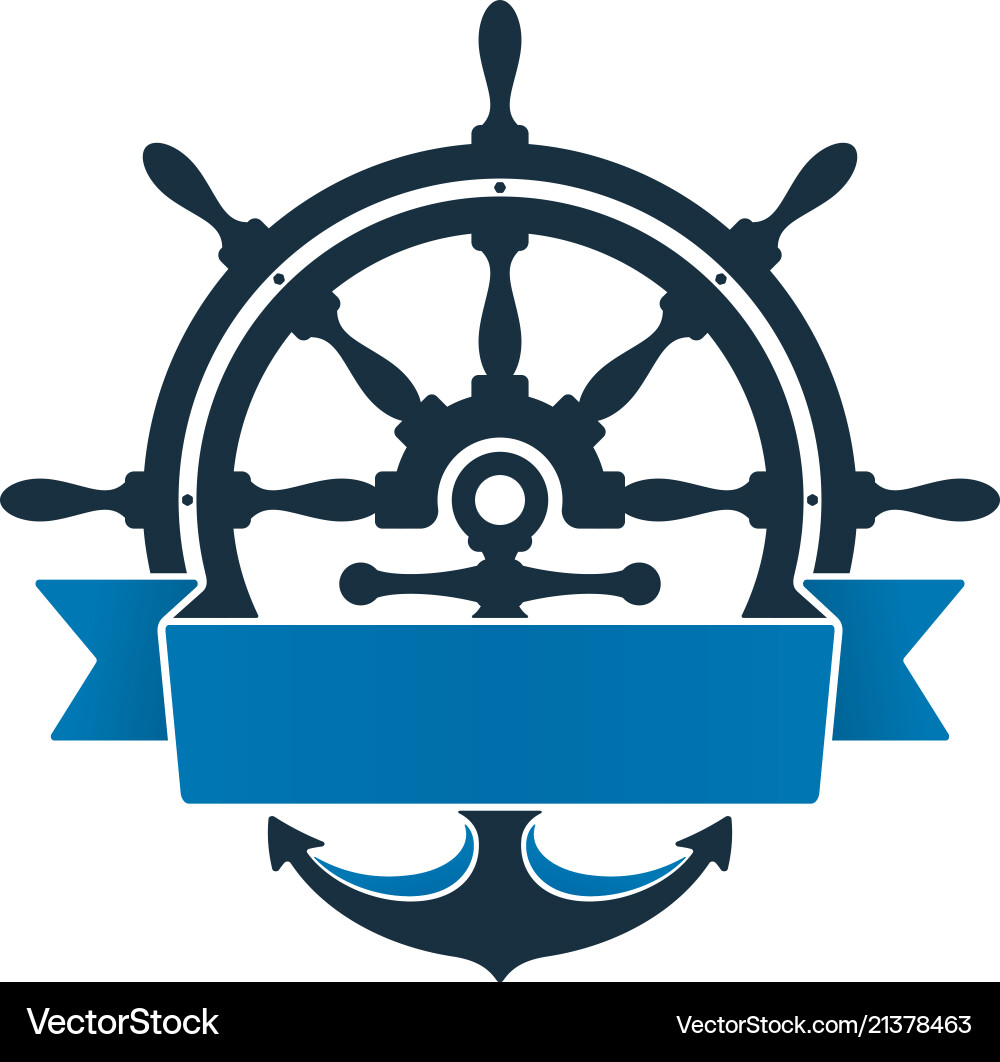Ship wheel and anchor with label Royalty Free Vector Image