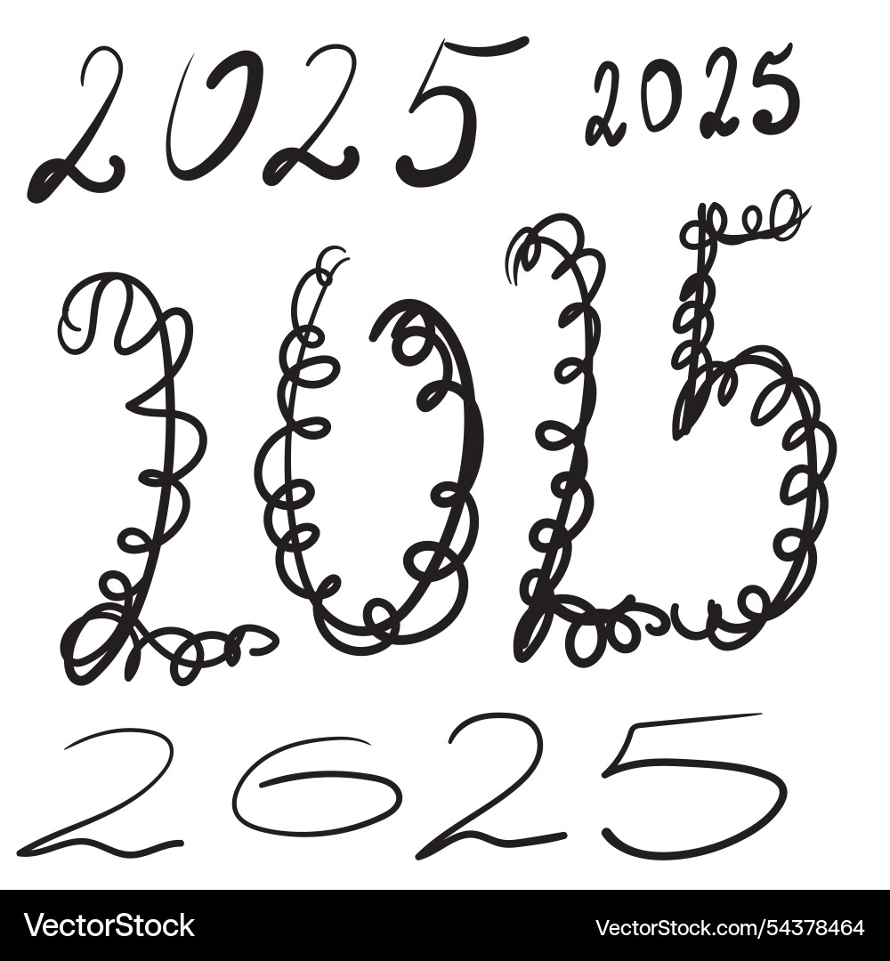 2025 hand drawn numbers chinese new year Vector Image