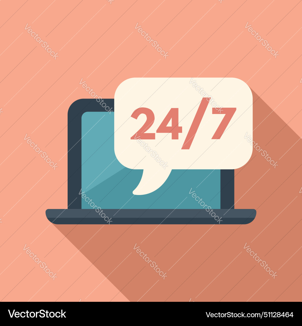 24 hours online support icon flat laptop Vector Image