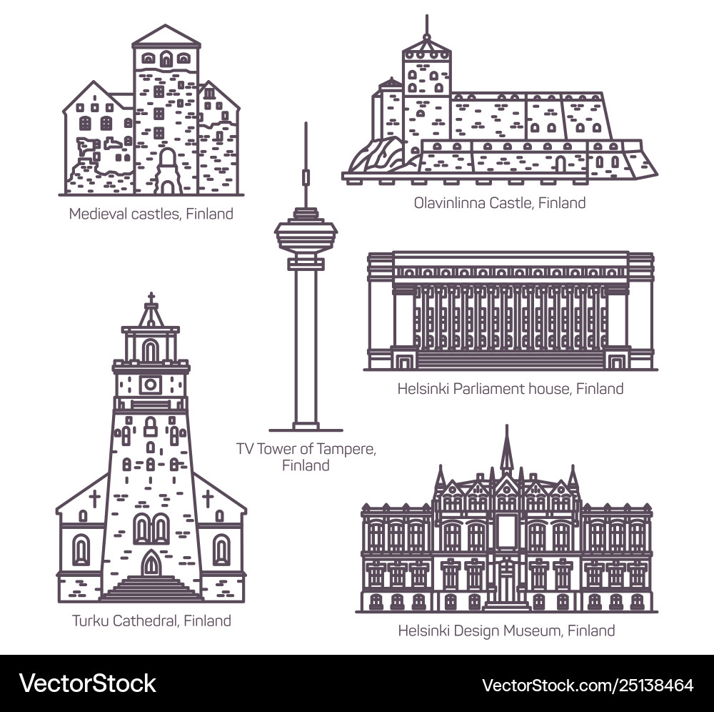 Finnish Landmarks - Line Art Royalty Free Vector Image