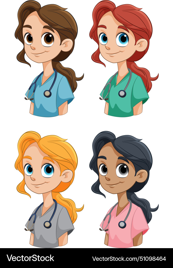 Four cartoon female doctors with different Vector Image