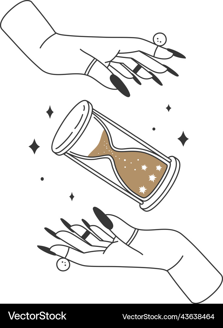 Mystic witch hands with hourglass boho witchcraft Vector Image