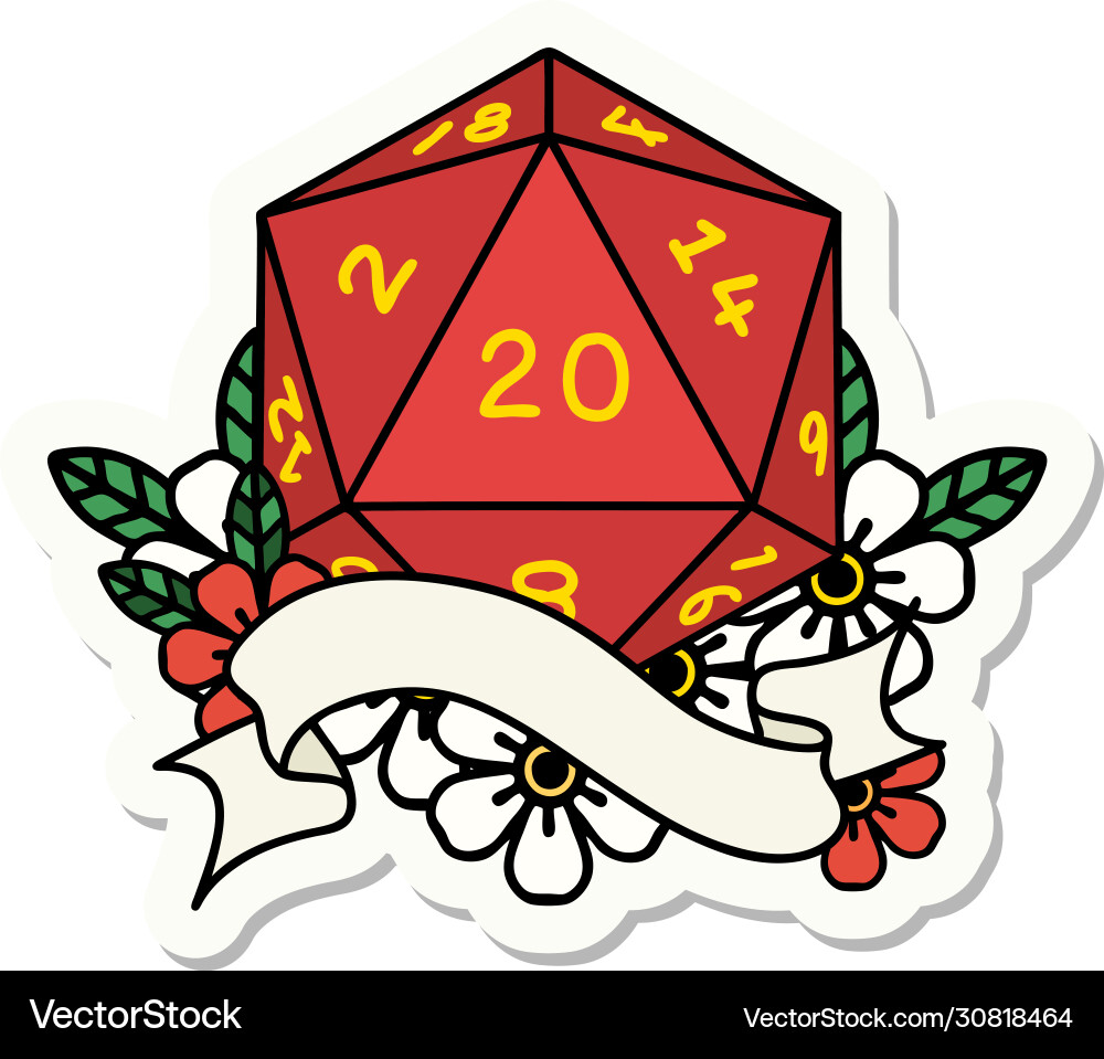 Natural 20 D20 Dice Roll Sticker Royalty Free Vector Image