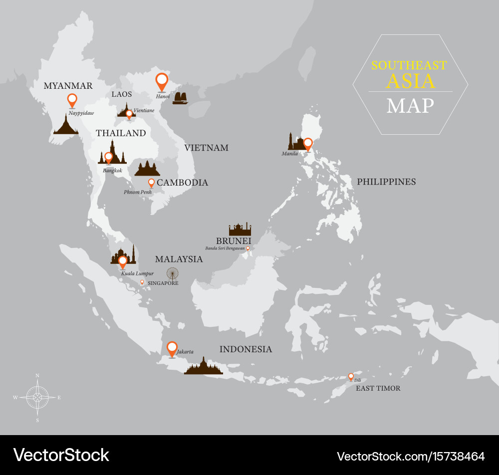 Southeast Asia Country Map Royalty Free Vector Image