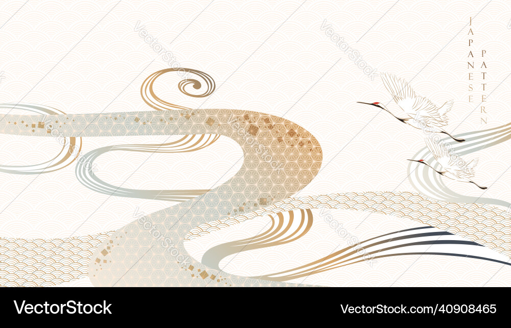 Abstract landscape with japanese wave pattern Vector Image
