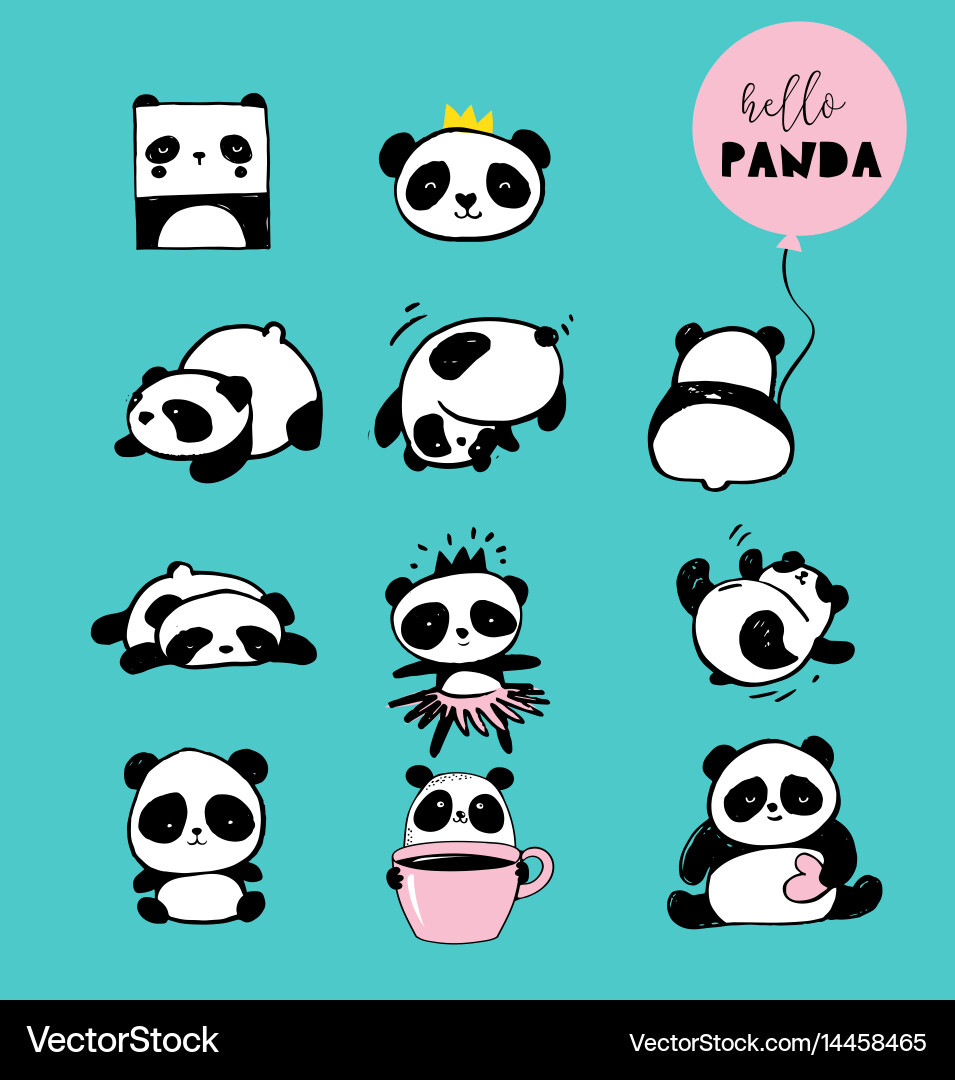 Adorable Panda Icons Royalty Free Vector Image