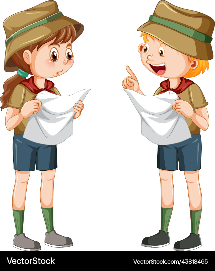 Camping children reading map Royalty Free Vector Image