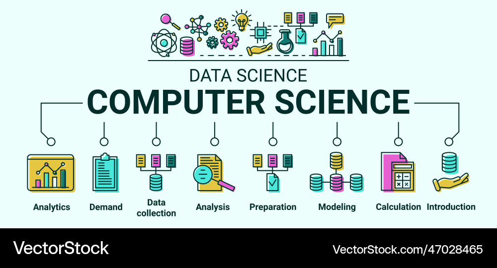 Data science ai icons statistic process Royalty Free Vector