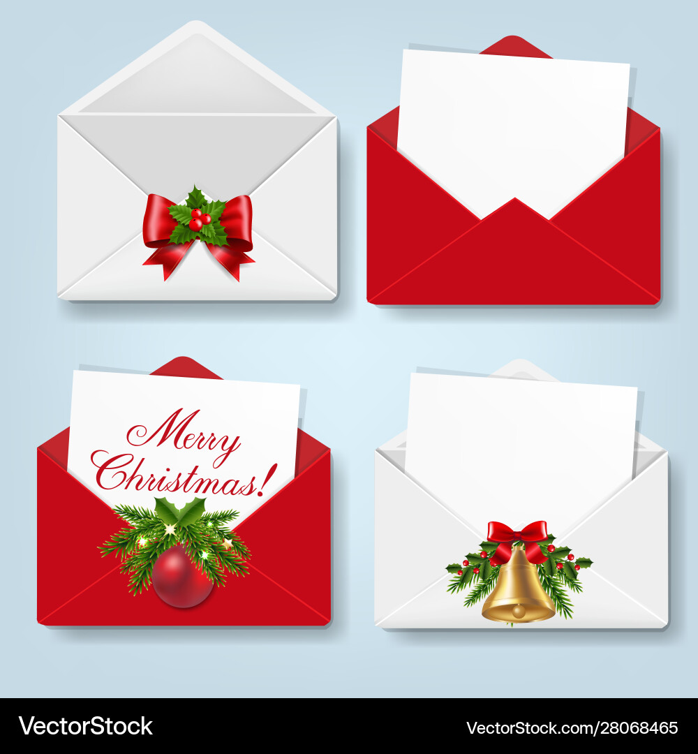 Merry christmas envelope set isolated blue Vector Image