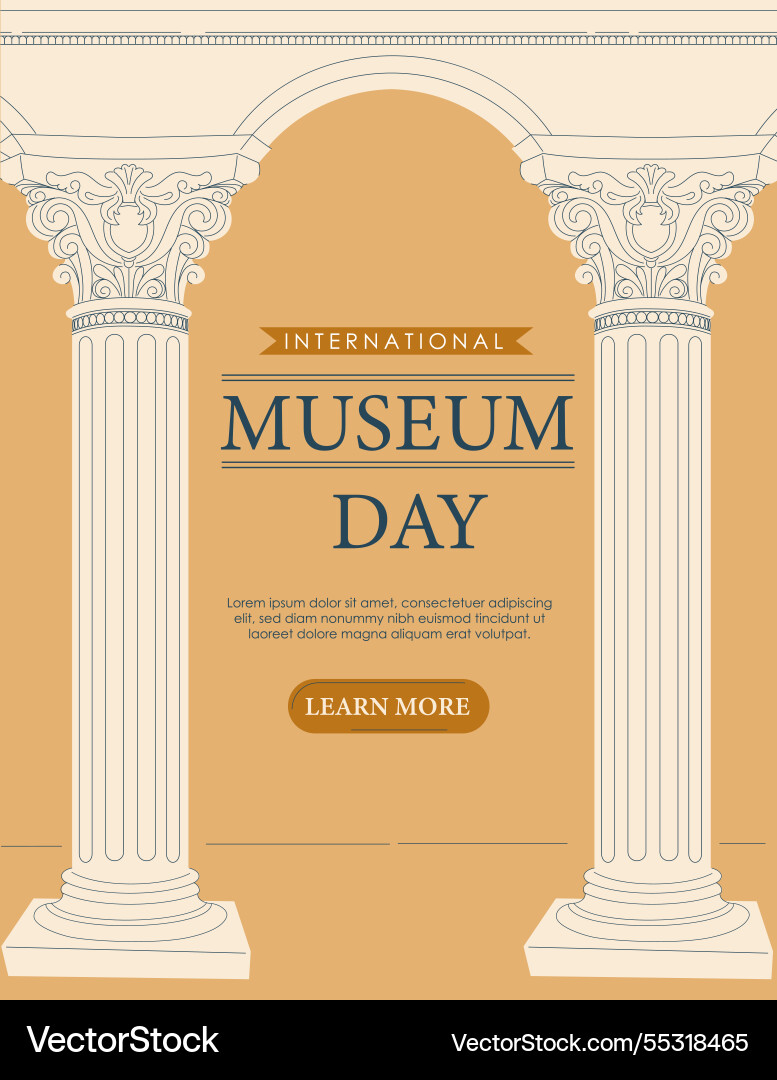 Museum day poster marble columns with text Vector Image