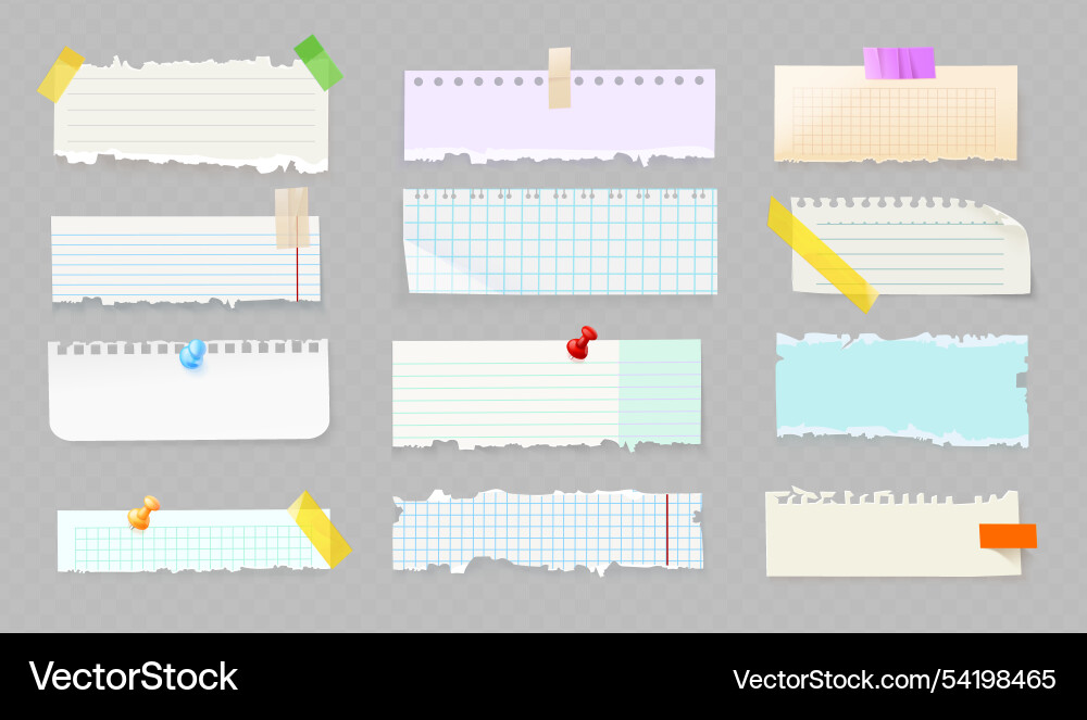 Realistic paper scraps long papers torn strips Vector Image