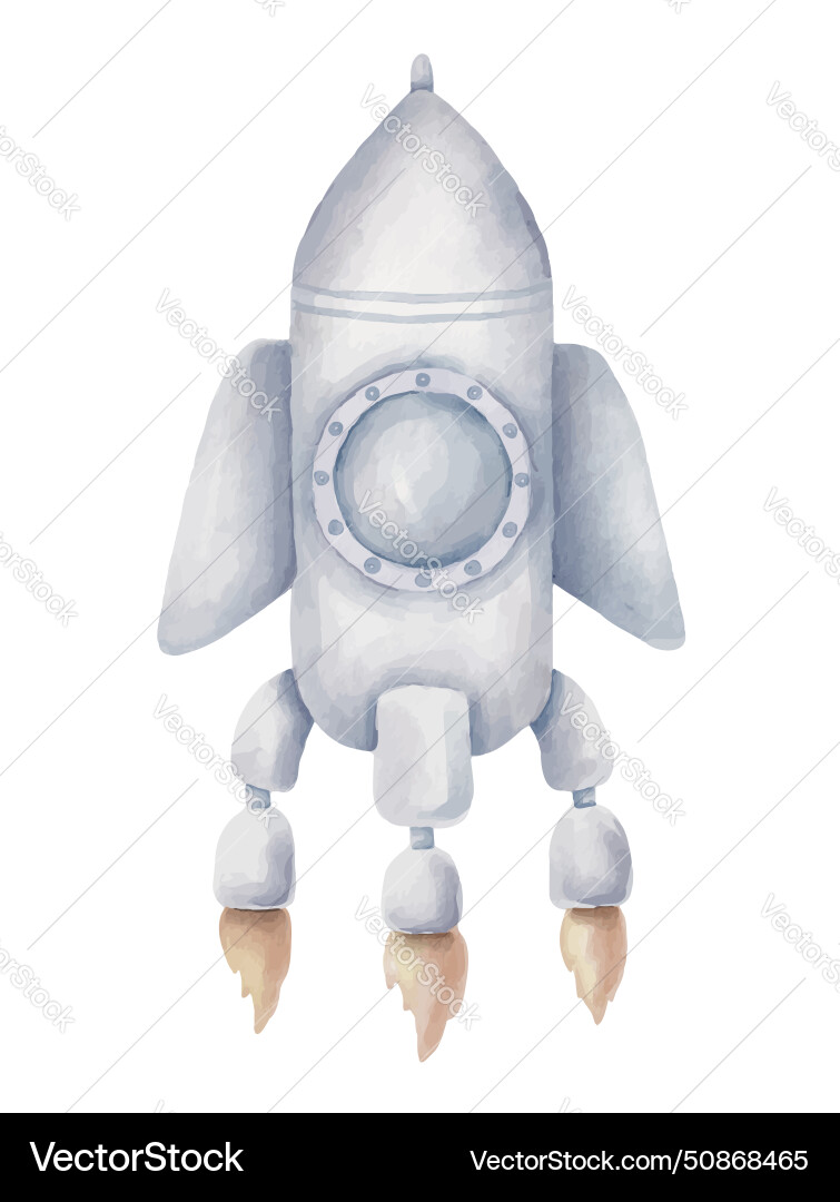 Spaceship watercolor drawing Royalty Free Vector Image